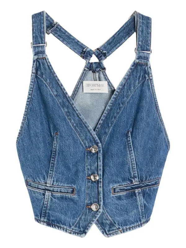 Sportmax V-neck Denim Vest With Metal Trims - Midnight Blue