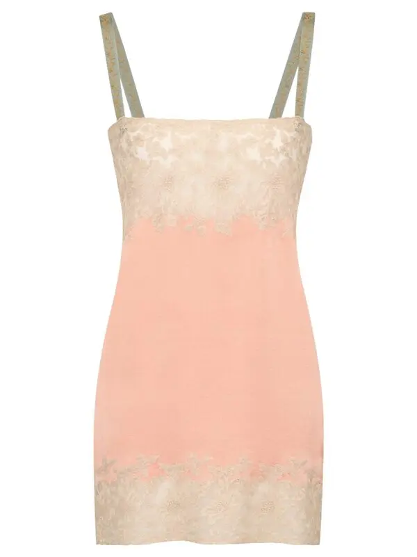 Saint Laurent Silk Satin Lace Mini Slip Dress - Nude