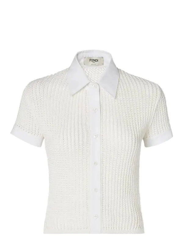 Fendi Knit Short-sleeve Shirt With Classic Collar - White
