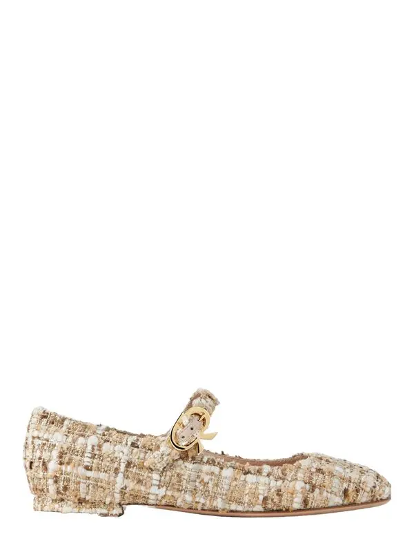 GIANVITO ROSSI Round Toe Ballet Flats With Adjustable Buckle - Nude