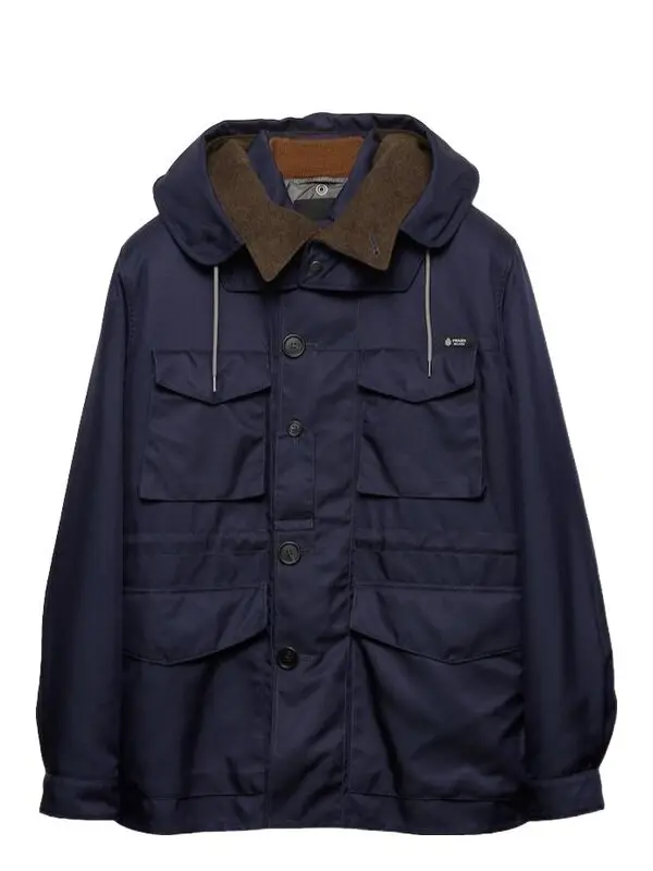 Prada Long-sleeved Hooded Jacket With Drawstring Detail - Navy Blue