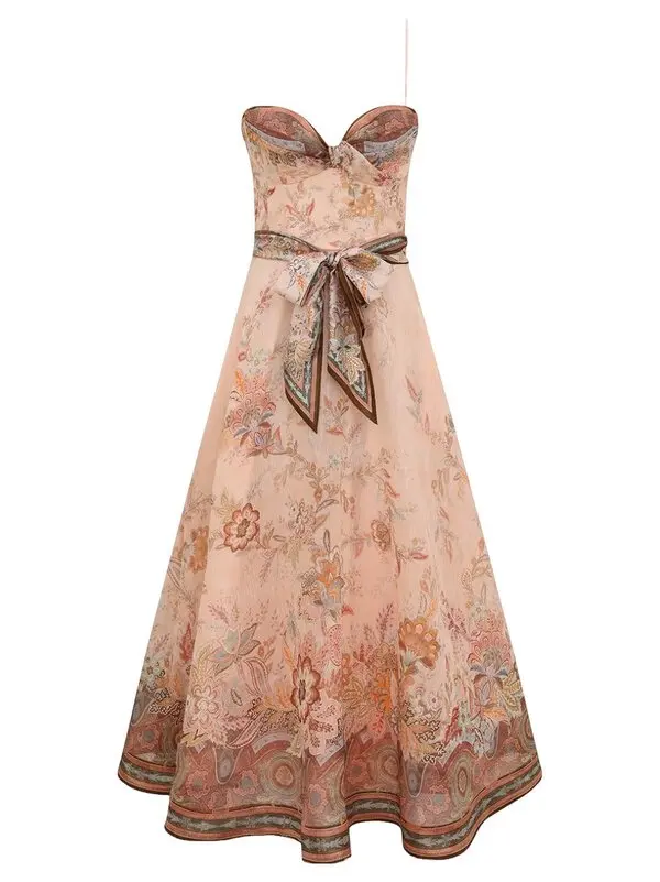 Zimmermann Floral Print Belted Midi Dress - Pinkpaisley