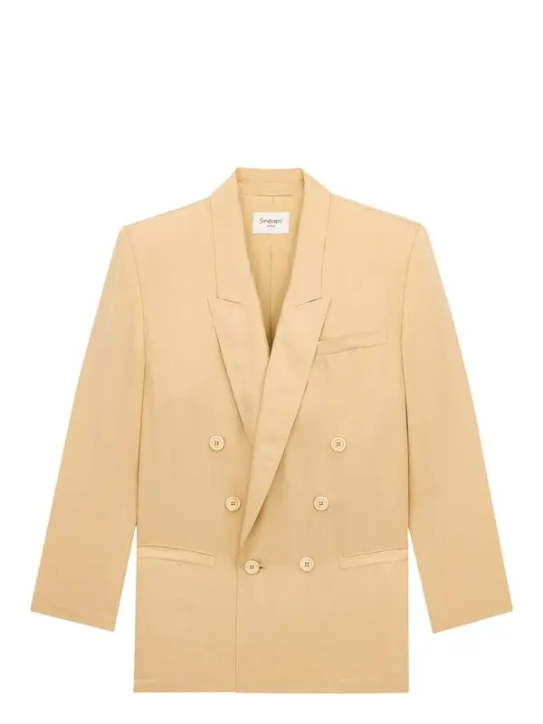 Saint Laurent Double-breasted Silk Blazer - Nude