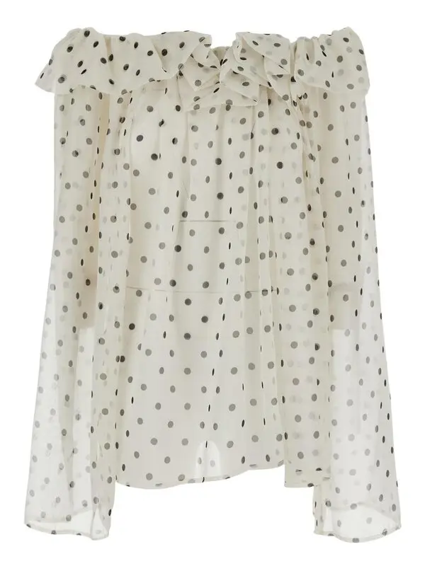 MSGM Ruffled Polka-dot Top - White