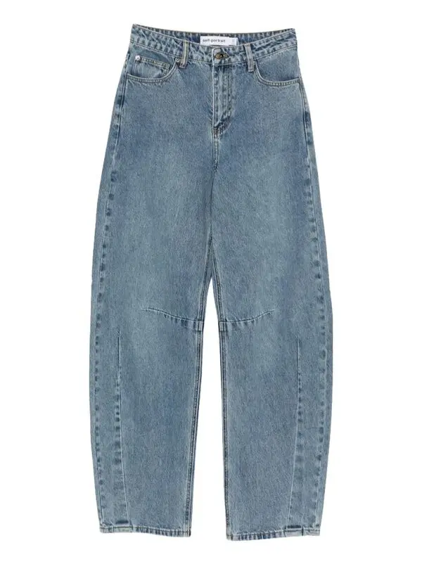 SELF-PORTRAIT Barrel Leg High Waisted Jeans - Blue