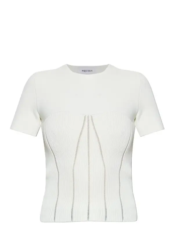 Alexander McQueen Ribbed Corset-effect T-shirt - White