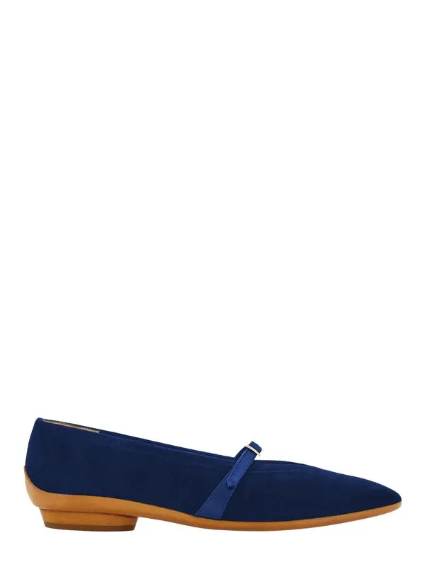 FERRAGAMO Suede Ballet Flats With Buckled Strap - Midnight Blue