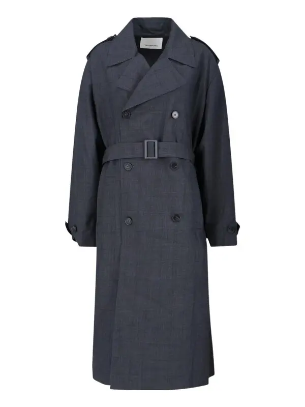 THE FRANKIE SHOP Bleecker Plaid Oversized Trench Coat - Gray