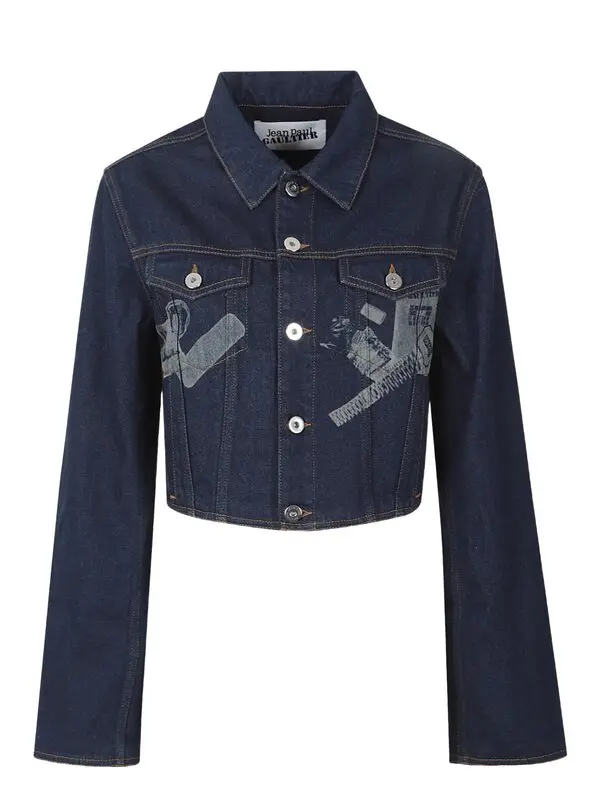 JEAN PAUL GAULTIER Cropped Printed Denim Jacket - Black