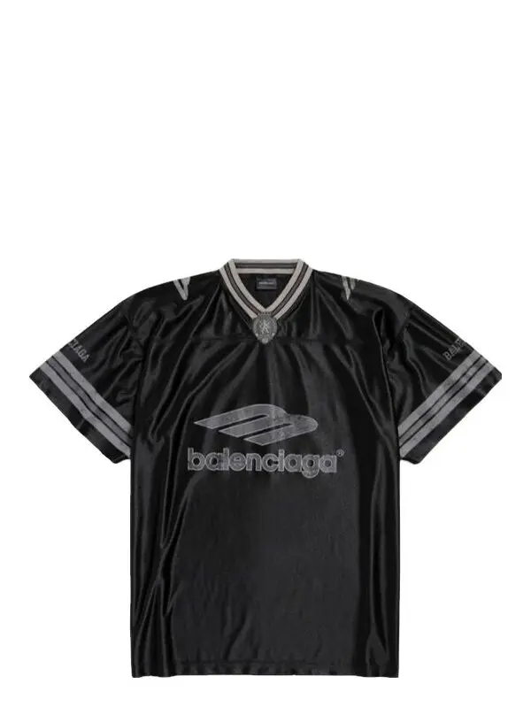 Balenciaga 3b Football V-neck Oversized T-shirt - Black/charcoal Gray