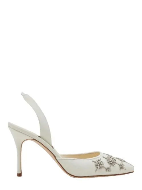 Manolo Blahnik Crepe De Chine Slingback Pumps - Cream