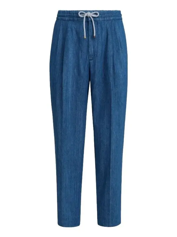Brunello Cucinelli Double Pleated Lightweight Denim Trousers - Medium Denim