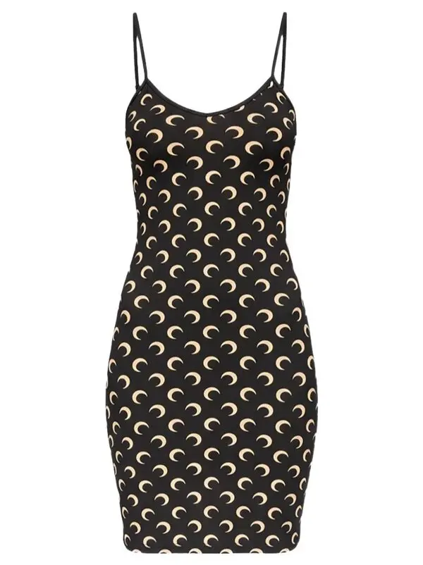 MARINE SERRE Moon Print Jersey Strappy Mini Dress - Black