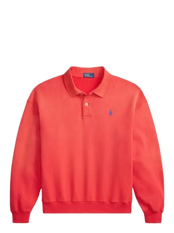 Polo Ralph Lauren Logo Embroidered Long Sleeve Polo Shirt - Red