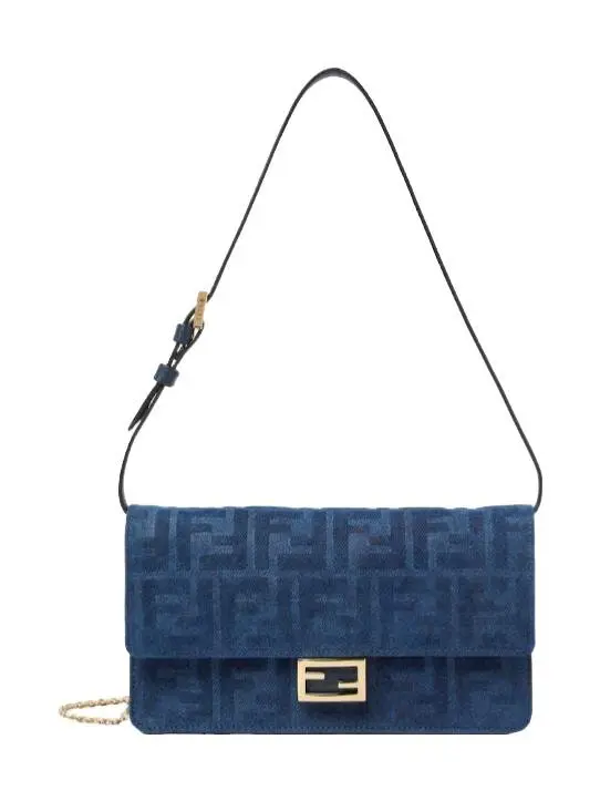 Fendi Baguette Ff Flocked Chained Wallet - Blue