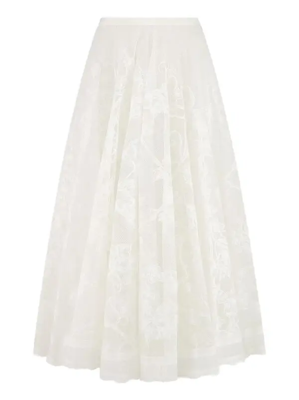 Dior Mid-length Flared Lace Skirt With Jardin D'étoile Motif - White