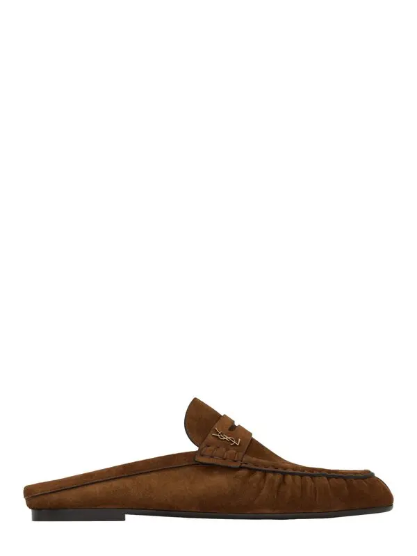 Saint Laurent Ruched Penny Flat Mules - Brown