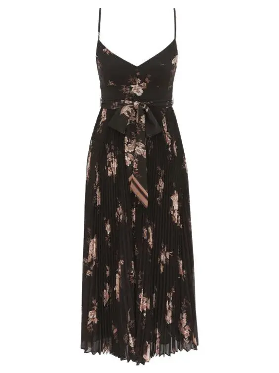 Zimmermann Sunray Pleated Floral Midi Dress - Black Flowers
