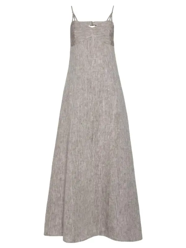 Marella Maxi Linen Dress With V-neck And Open Back - Brown