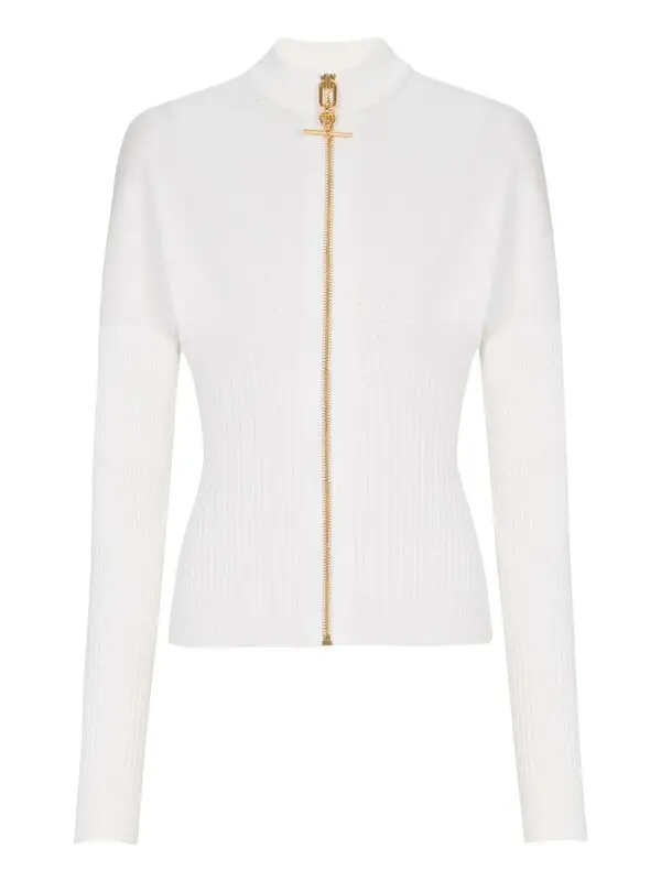 Balmain Zipped Knit Cardigan - White