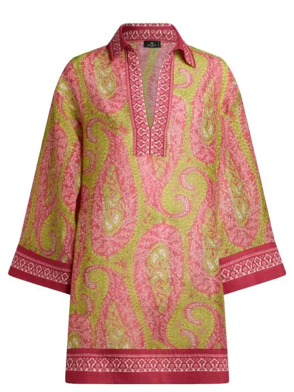 Etro Paisley V-neck Mini Dress - Pink