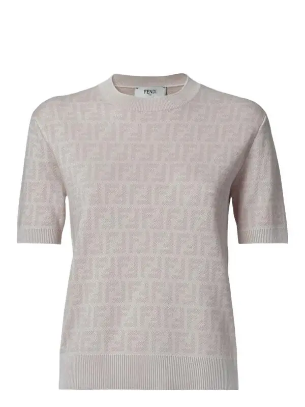 Fendi Ff Jacquard Short Sleeve Crewneck Jumper - Pink