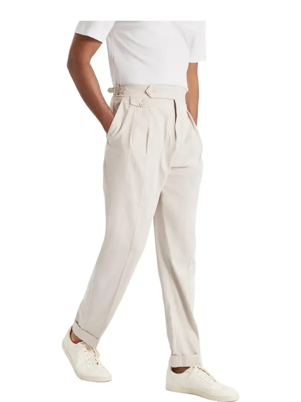 Brunello Cucinelli Pleated Trousers With Side Buckles - White