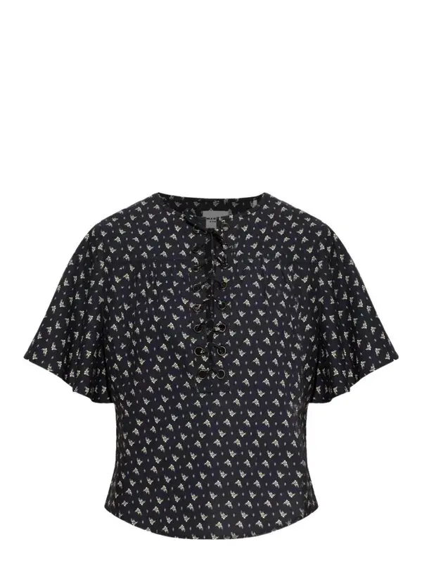 Isabel Marant Étoile Dianga Printed Short Sleeve Top - Black
