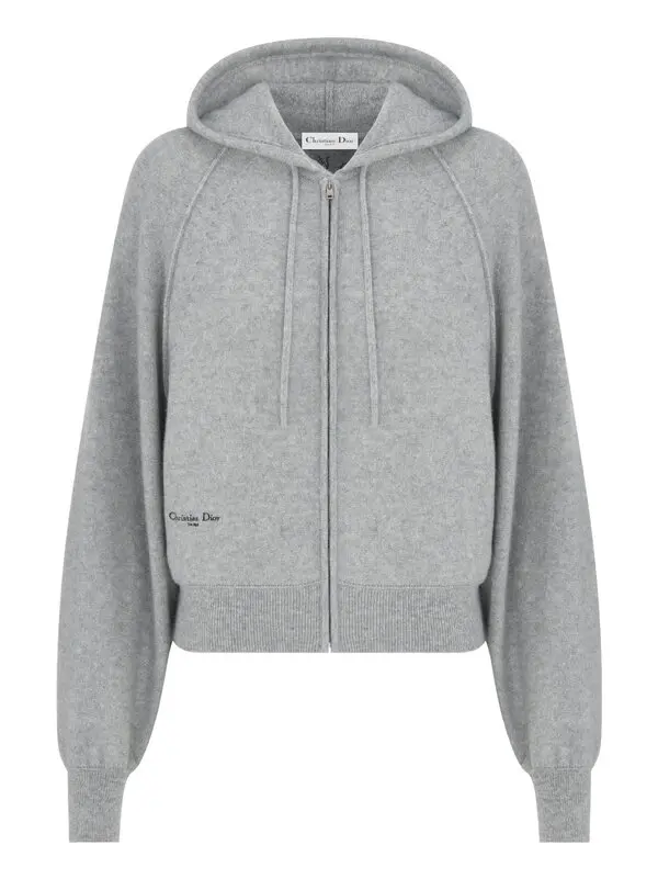 Dior Hooded Zip-up Cardigan With Embroidered Detail - Grey