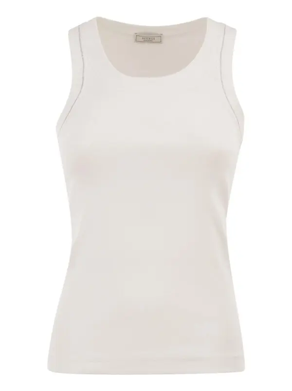 Peserico Ribbed Tank Top With Shiny Trim - White