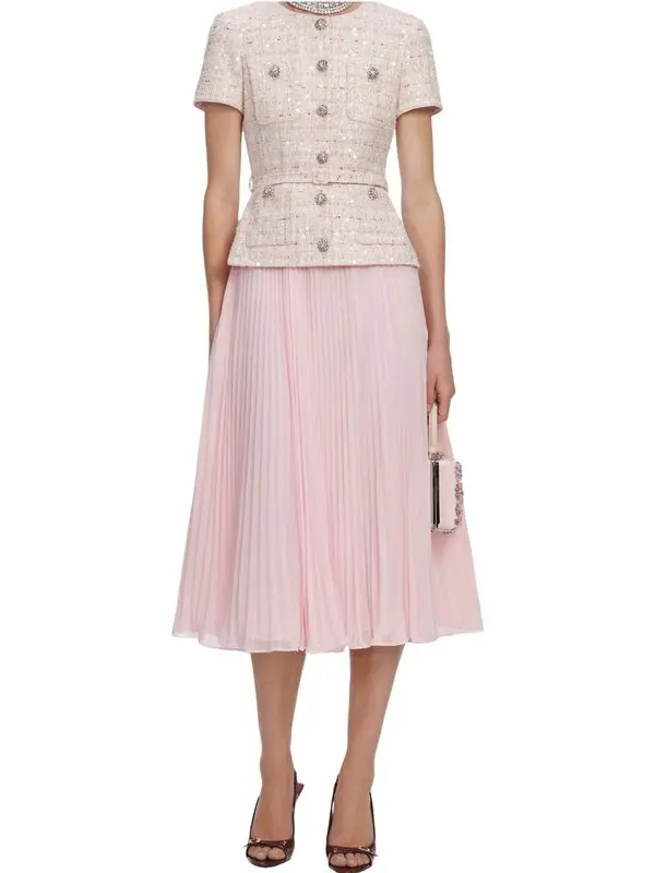SELF-PORTRAIT Pointelle Knit Midi Dress - Pink