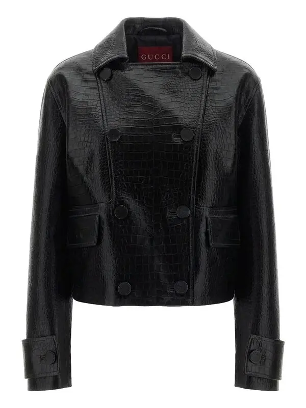 Gucci Double Breasted Leather Jacket - Black