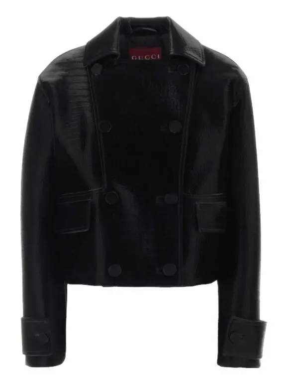 Gucci Double Breasted Leather Jacket - Black