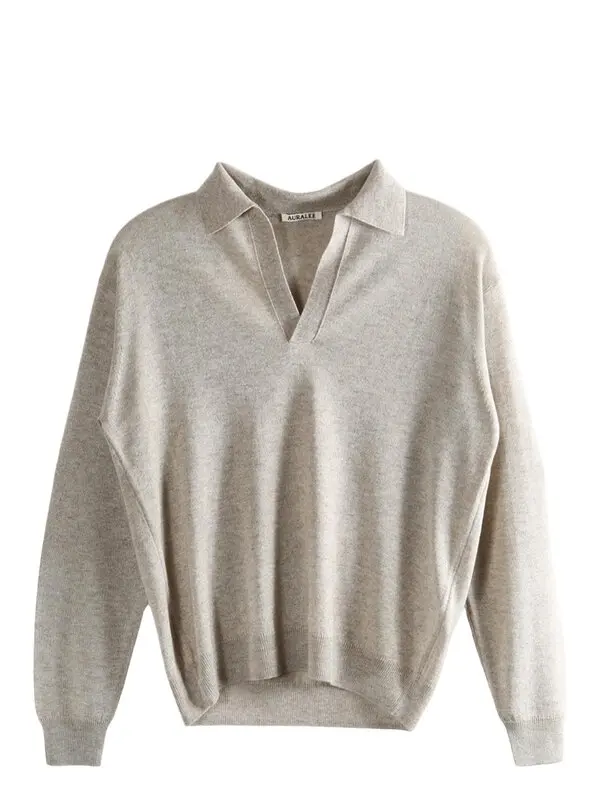 Auralee Cashmere Blend Long-sleeved Knit Polo Shirt - Gray