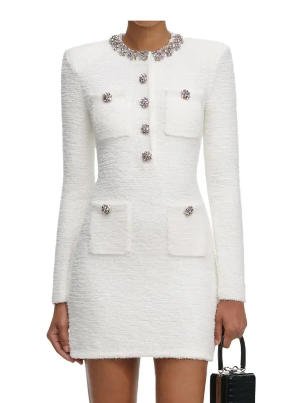 SELF-PORTRAIT Embellished Pocket Mini Dress - Cream