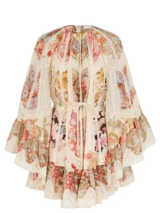 Zimmermann Daylight Flutter Spliced Print Dress - Nude