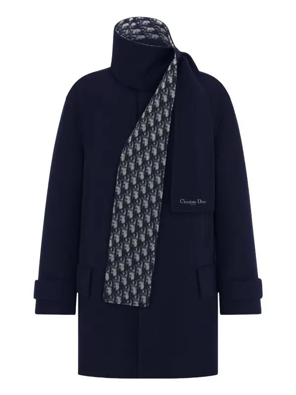 Dior Long-sleeved Coat With Detachable Scarf - Navy Blue