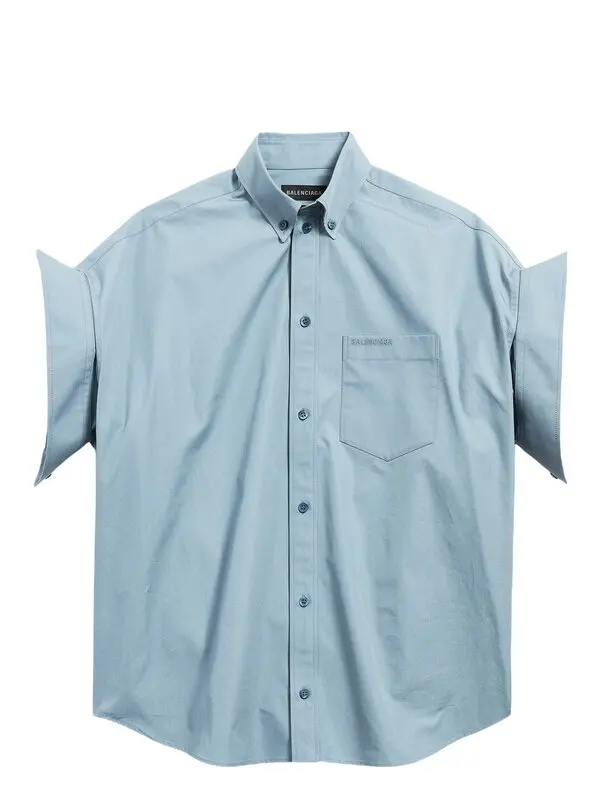 Balenciaga Button-down Shirt With Embroidered Logo - Gray-blue