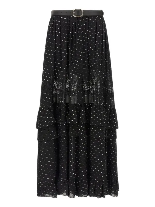 SELF-PORTRAIT Chiffon Lace Maxi Skirt - Black