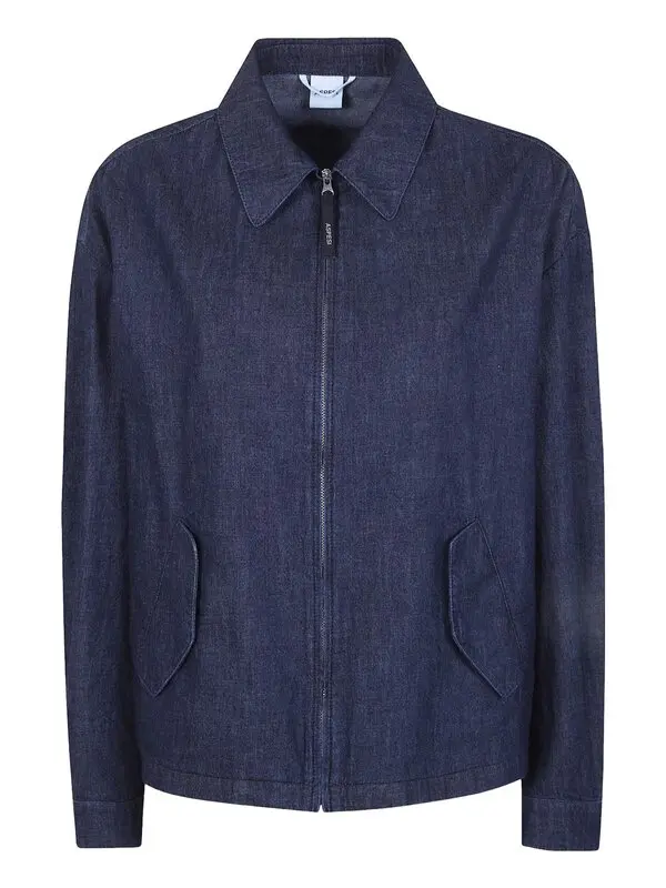 Aspesi Denim Zip-up Jacket With Flap Pockets - Blue