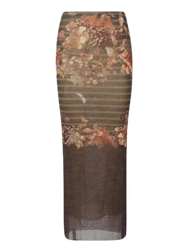 JEAN PAUL GAULTIER Floral Print Maxi Skirt - Cedar Brown