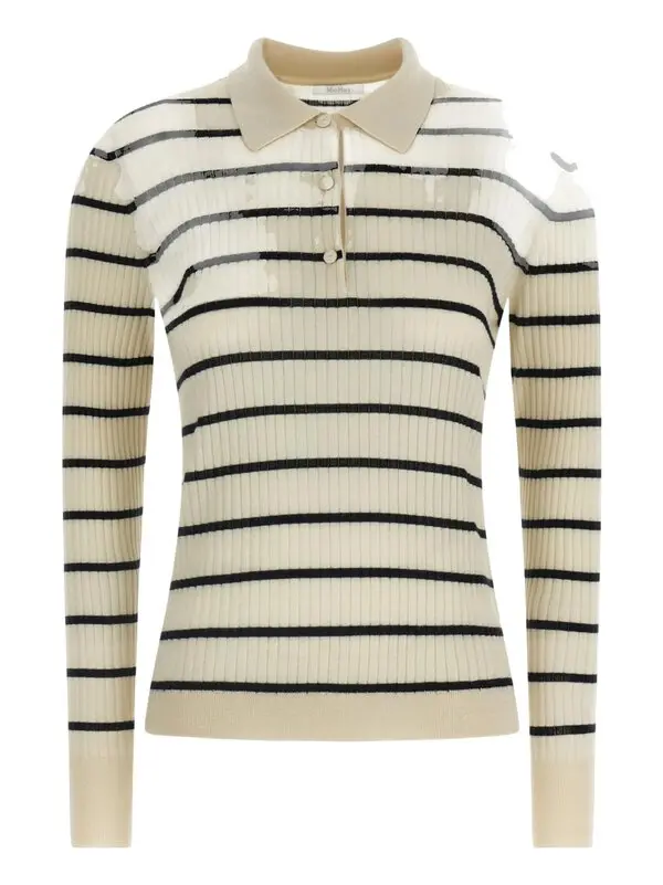 Max Mara Striped Ribbed Long Sleeve Polo Top - Blue