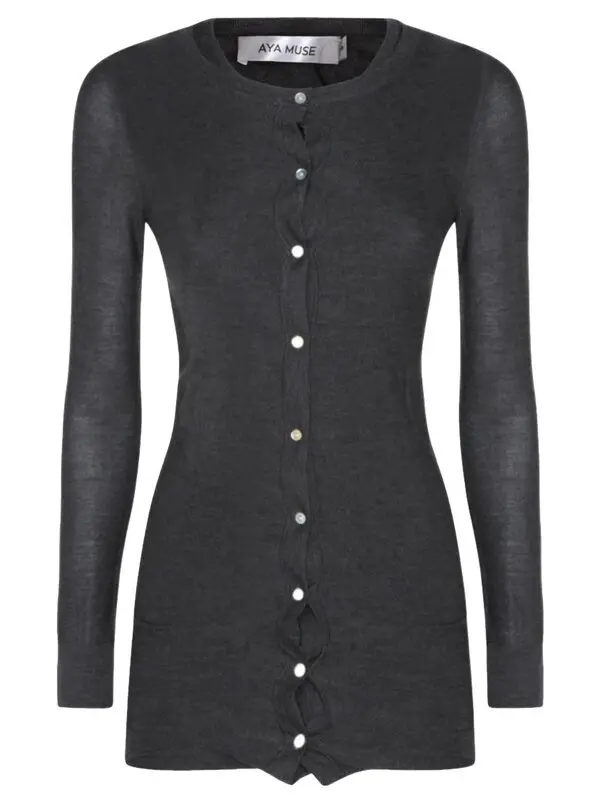 AYA MUSE Long-sleeved Knitted Dress With Button Closure - Charcoal