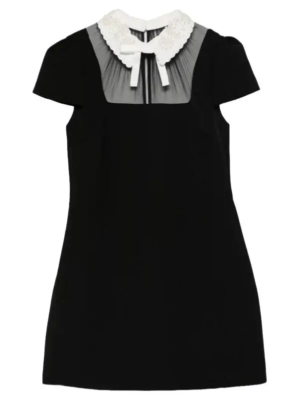 SELF-PORTRAIT Crepe Bow Collar Mini Dress - Black