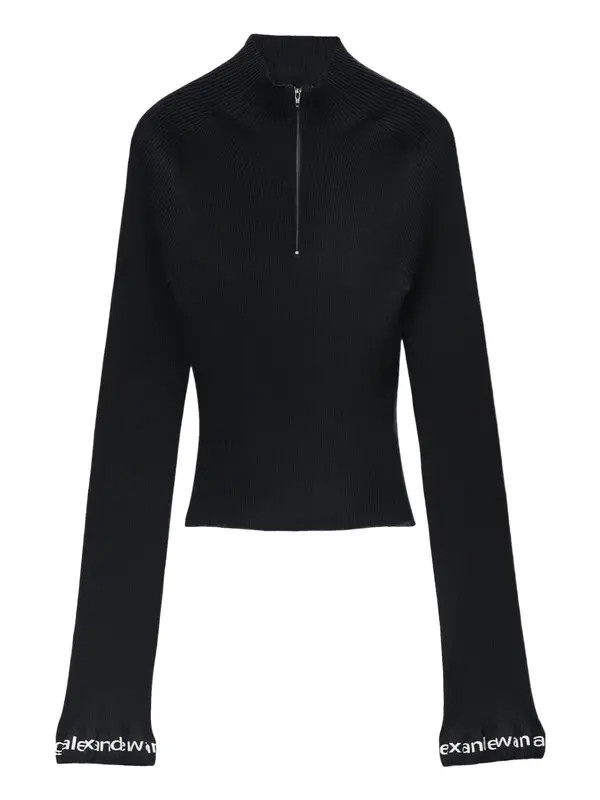 Alexander Wang Half-zip Sweater With Logo Detail - Black