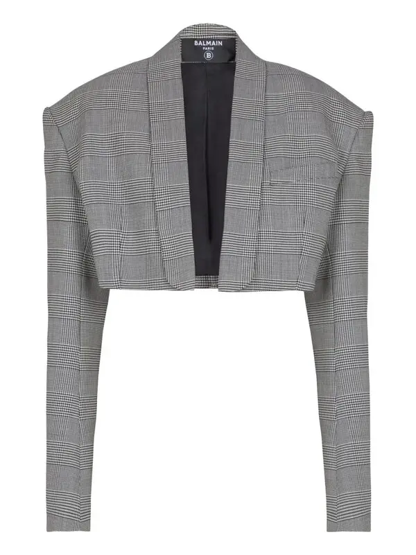 Balmain Prince Of Wales Jacquard Cropped Jacket - Gray