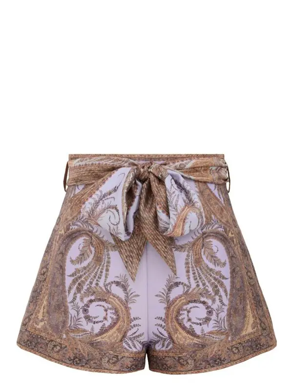Zimmermann Hypnotic Paisley Print Belted Shorts - Lilac Paisley