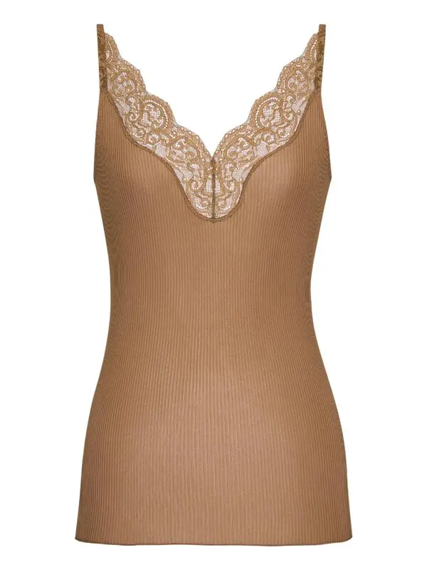 Saint Laurent Lace Ribbed Tank Top - Brown