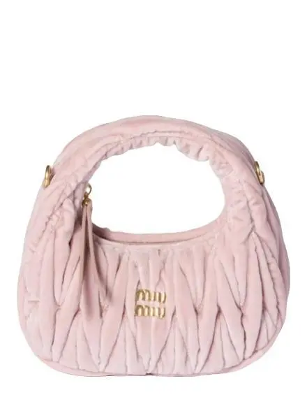 Miu Miu Wander Matelassé Velvet Mini Handbag - Alabaster Powder