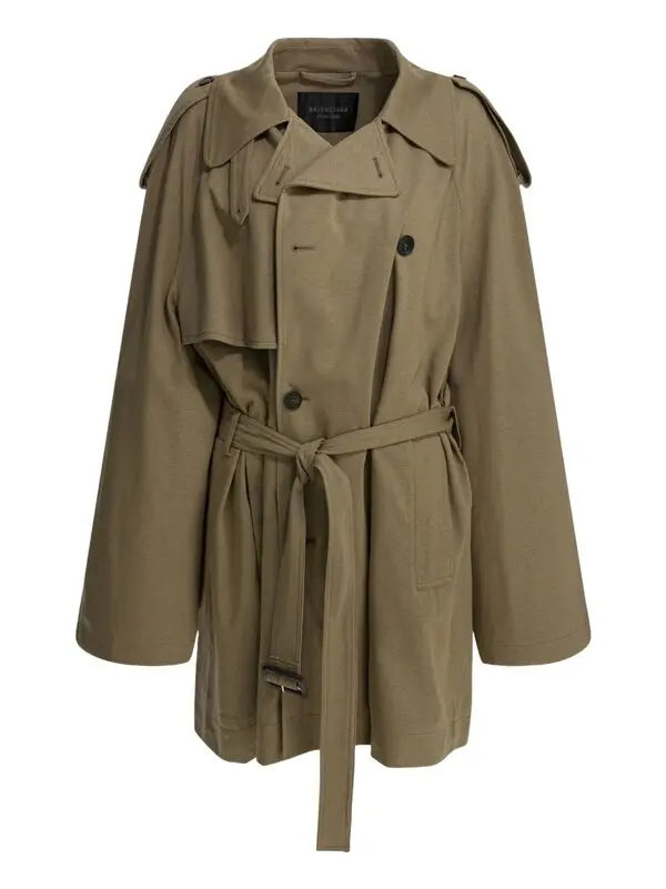 Balenciaga Cropped Belted Trench Coat - Brown